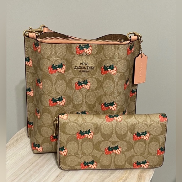 Coach | Bags | Coach Strawberry Print Mollie Bucket Bag 22 W Matching ...